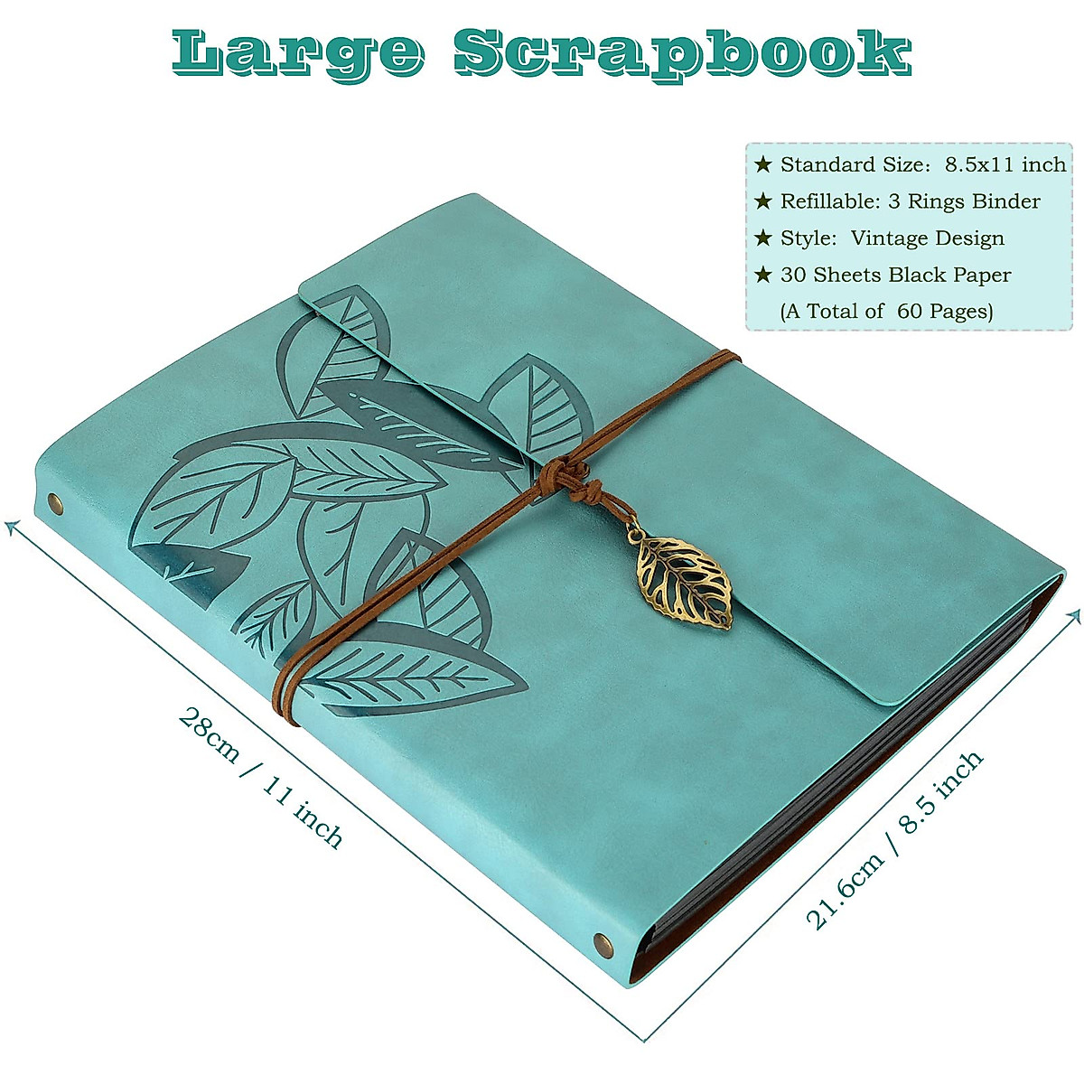 ZEEYUAN Scrapbooking Supplies Kits Leather Scrapbook Photo Album 8.5x11 inch Scrap Book 60 Pages, Leaf Pattern Photo Book Travelling Journal Scrapbook Family Scrapbook