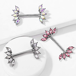 Pierced Owl 14GA 316L Stainless Steel Crystal Marquise Fan Ends Nipple Barbells, Sold as A Pair (Aurora Borealis)