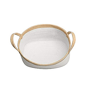 YUKIMOCOO Rope Basket with Handles, Small Storage Basket, Woven Rope Basket Baby and Kids Room Toy Storage, Towel Storage Basket, Store Basket, Basket for Candy- (S Square 21 cm 20 cm 23 cm) …