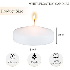 TRIRITE 24pcs 3in White Floating Candles for Centerpieces, Unscented Floating Water Candles for Dinner Candle, Cotton Wick Candlefloating for Wedding & Party Accessory (3in,24pcs)