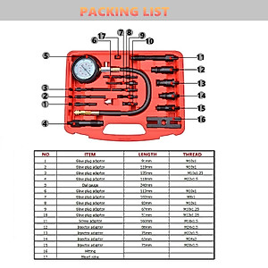 Prokomon 17 pc Diesel Engine Cylinder Compression Tester Tool Kit Set Automotive Compressor
