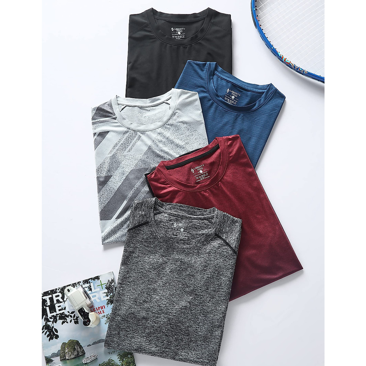 5 Pack Men’s Active Quick Dry Crew Neck T Shirts | Athletic Running Gym Workout Short Sleeve Tee Tops Bulk (Set 3, X-Large)