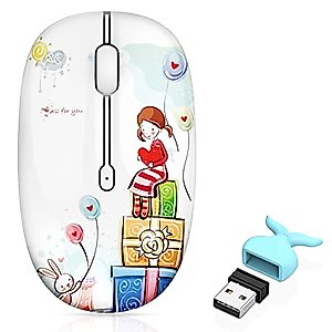 FMOUSE Cute Bluetooth Mouse, 2.4 GHz Wireless Mice with USB Receiver for Laptop, iPad, Mac, Silent Cartoon Mouse Suitable for Female and Students (Girl)