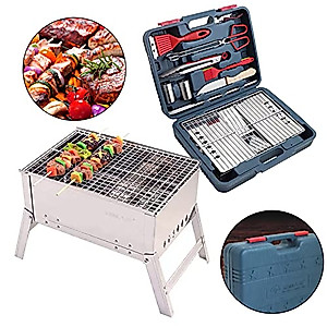 Gdrasuya10 Portable Charcoal Grills Set, Foldable Barbecue BBQ Grill Charcoal Stove Camping Cooker for Garden Outdoor BBQ