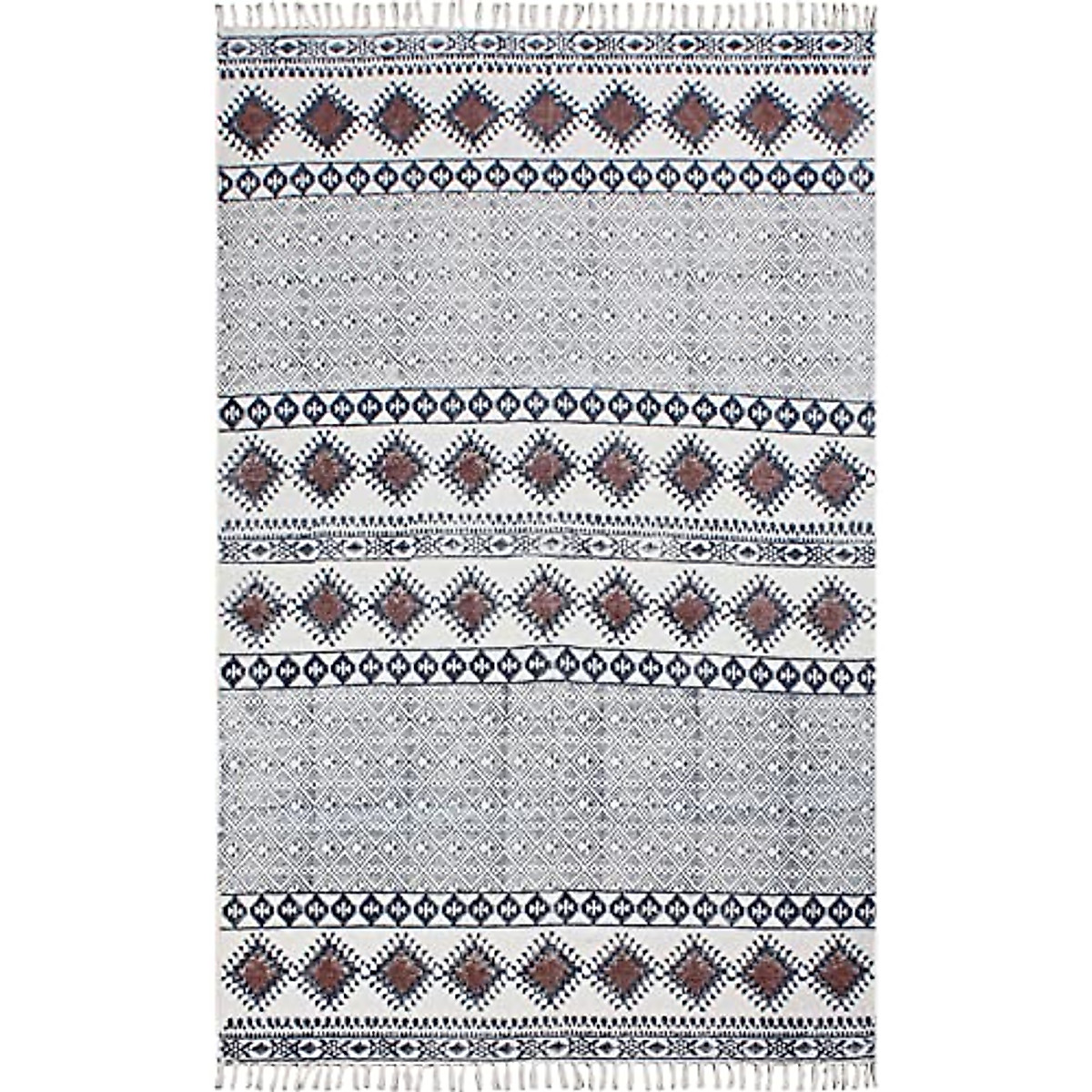 Casavani Indian Handmade Cotton Dhurrie Geometric Brown & Gray Area Rug Boho Kilim Flat Weave Rug Indoor Hall Room Decor Carpet Throw Rugs for Bedroom Living Room Bathroom Balcony 5x8 Feet