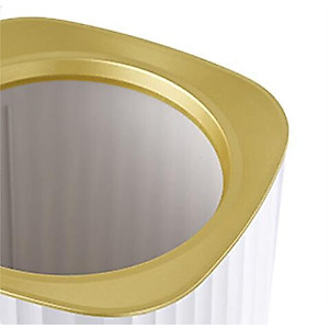 JEIMALEN Plastic Trash Can 3 Gallon Small Wastebasket Slim Garbage Can Rectangle Modern Trash Can for Kitchen, Bathroom, Bedroom, Home Office, Outdoor, Dorm Room (White-Gold)