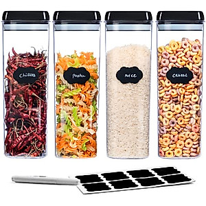 Akamatsu Homewares Set of 4 Extra Large Stackable Food Storage Containers with Airtight Sealable Lids - 110oz Kitchen Canisters for Flour Sugar Cereal Pasta Rice Dry Food - Pantry Organization and Storage - Space Saving - Rodent Proof - Smell Proof