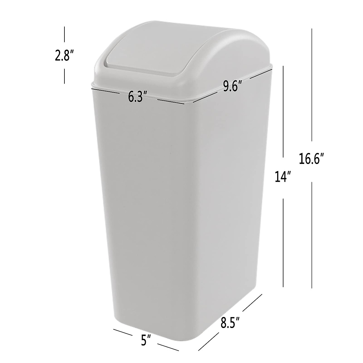 Saedy Swing Lid Trash Can, Greyish Plastic, 14 L Capacity