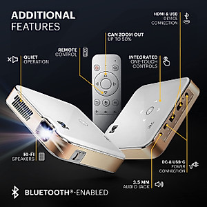 KODAK Luma 400 Portable HD Smart Projector | Wi-Fi, Bluetooth, HDMI & USB Compatible Mini Home Theater System Up to 150” | 720p Native Resolution (4K), 200 ansi Lumens | Tripod Included