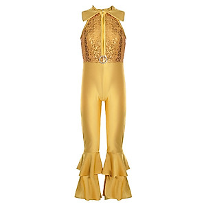 Aislor Girls Sequins Metallic One Piece Full Body Tank Unitard Zipper Back Bodysuit Dance Gymnastics Leotard Jumpsuit Gold 8 Years
