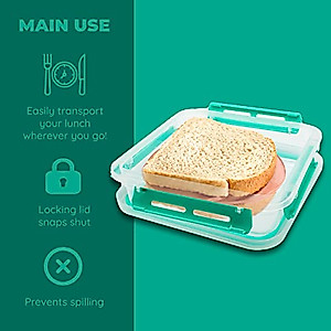 Biosmart Sandwich Container: Reusable, BPA Free Plastic Food Storage with Snap-Off, Leak-Proof Lid: 2 Pack