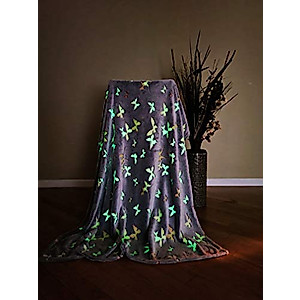 GramVine Glow in Dark Throw Blanket Butterfly Pattern All Season Fleece Blanket Soft Warm Bed Couch Blanket Perfect Gifting for Kids Adults