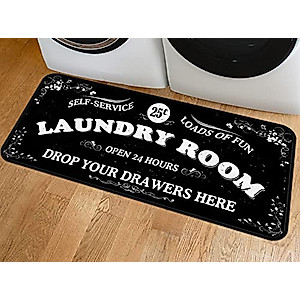 Laundry Room Long Rug Area Rug Non-Slip Floor Mat Waterproof Farmhouse Carpet for Kitchen 40" x 20"(Black-1)