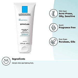 La Roche-Posay Effaclar Medicated Gel Facial Cleanser, Foaming Acne Face Wash with Salicylic Acid, Helps Clear Acne Breakouts and with Oily Skin Control, Oil Free, Fragrance Free
