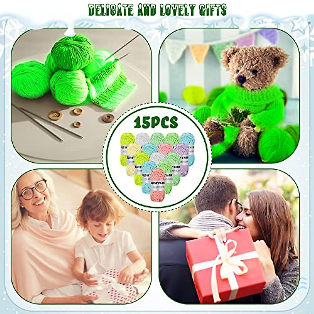 15 Rolls Glow in The Dark Yarn Luminous Knitting Crochet Yarn for Crocheting DIY Glow Fingering Weight Yarn for DIY Arts Crafts Sewing Glow in The Dark Party Supplies, 820 yd Roll (Bright Color)