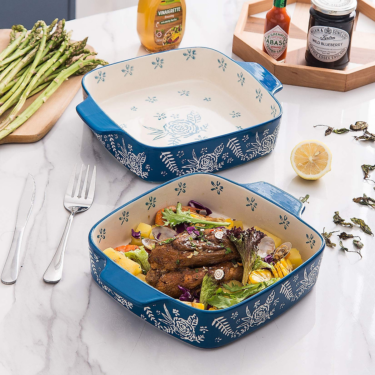 Wisenvoy Baking Dish Ceramic Brownie Pan 9x9 Baking Pan Casserole Dish Lasagna Pan Square Rose Dish Pan Bakeware Sets