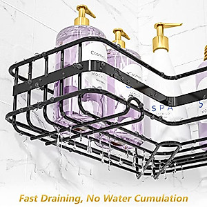 Roseyat Corner Shower Caddy Shelf Basket for Shampoo Stainless Steel, Adhesive Shower Shelf Storage Organizer, No Drilling Shower Shelves For Inside Shower Rack Holder with Hooks-2 Pack Black