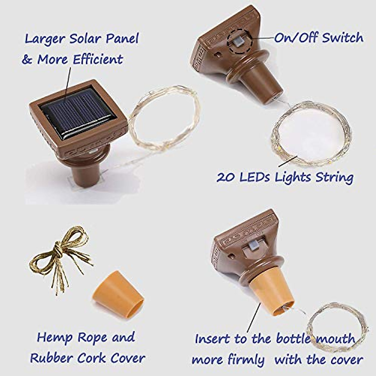 Decorman 10 Pack Solar Wine Bottle Lights 20 LEDs Waterproof Fairy Cork String Silver Wire Craft Lights for Party, Wedding, Christmas, Holiday, Garden, Patio or Table Decor