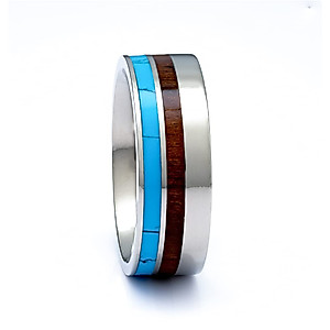PCH Jewelers Turquoise and Koa Wood Ring set in Titanium High Polish Wedding Bands 8mm Comfort Fit (10)