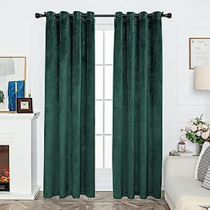 FY FIBER HOUSE Vertical Standards Super Soft Luxury Velvet Vintage Curtains Room Darkening Window Panels for Bedroom Living Room Office Nursery 52Wx108L Inch Grommet Set of 2 Dark Green