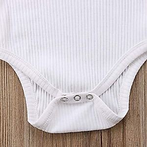 Seyurigaoka Newborn Unisex Baby Solid Bodysuit Basic Plain Rib Stitch Long Sleeve Romper Clothes for Infant Boy Girl (White, 6-12 Months)