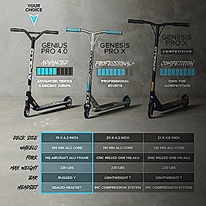 APOLLO Pro Scooter Genius Pro 4.0 - Trick Scooter for Teens & Adults - Pro Scooters for Kids, Freestyle Pro Scooter, Trick Scooters for Teens 12 Years and up, 220 LBS