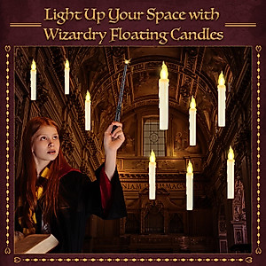 Halloween Decorations, Floating Candles with Wand, 12 PCS Magic Candles with Hole for Hanging, Flickering Flameless LED Candles, Witch Wizard Halloween Christmas Decor for Home Room Church Party