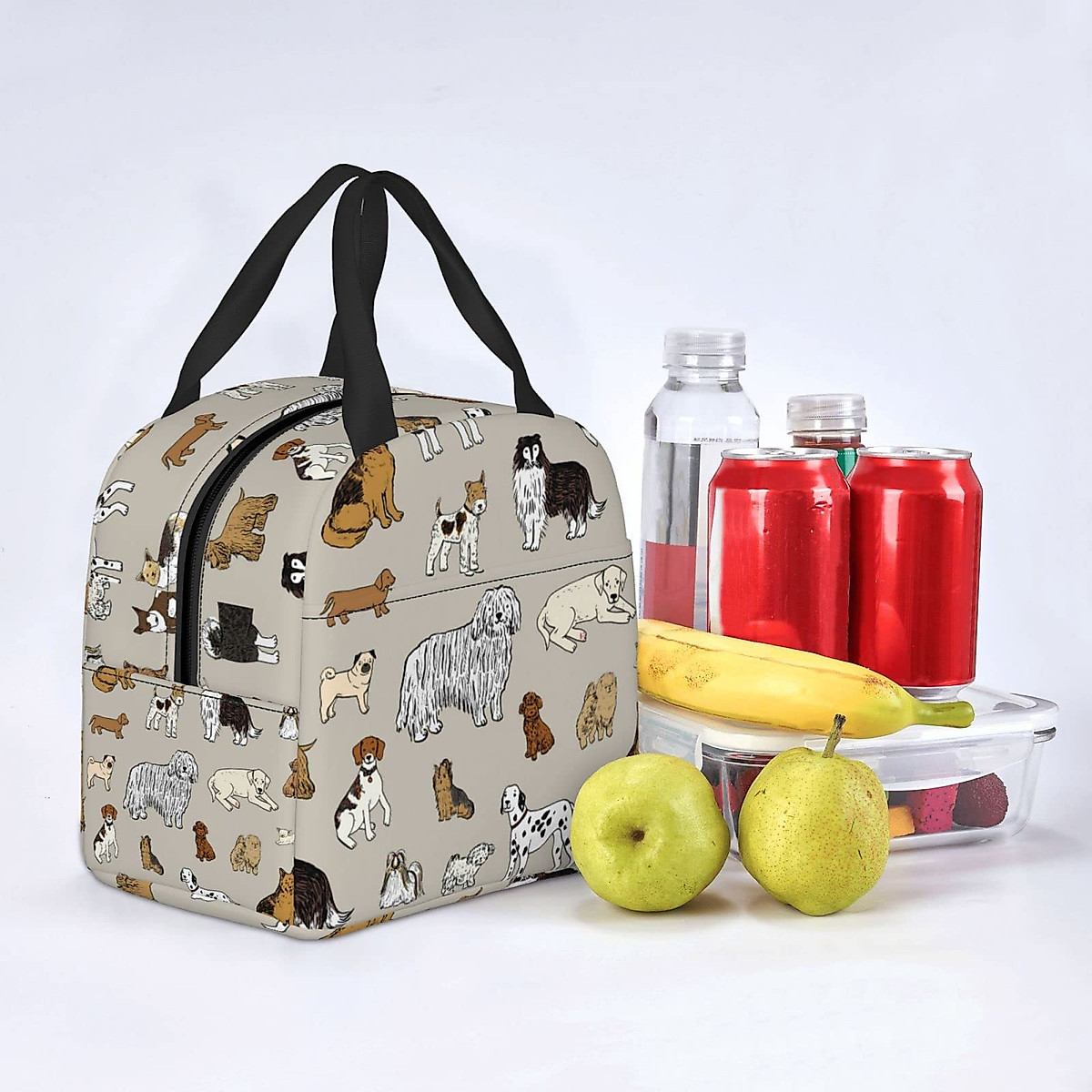 Fiokroo Lunch Bag Insulated Cute Dogs Animal Lunch Box Reusable Lunch Tote Bag For School Work College Outdoor Travel Picnic, 6l