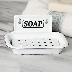 Wall Mounted Enamel White Soap Dish with Drainage Holes