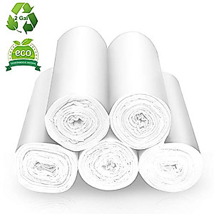 Biodegradable Bathroom Trash Bags 2 Gallon Garbage Bags, 100 Counts 7.5 Liters Wastebasket Trash Liners for Office Home, White