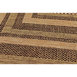 Unique Loom Outdoor Border Collection Area Rug - Multi Border (9' x 12' Rectangle, Light Brown/ Brown)
