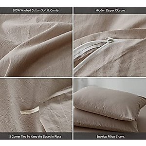 MooMee Bedding Duvet Cover Set 100% Washed Cotton Linen Like Textured Breathable Durable Soft Comfy (Taupe, King Size)