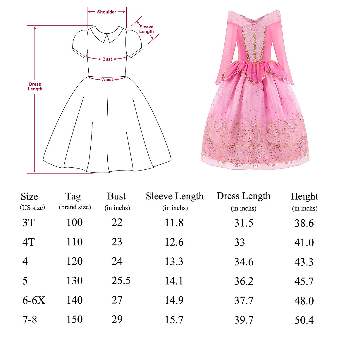 ReliBeauty Girls Princess Dress up Costume with Accessories, 4T, Pink