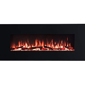 PuraFlame Serena 50 Inches Wall Mounted Linear Electric Fireplace with Log Set & Crystal, Adjustable Flame Color and Speed, 750 / 1500W Heater, Remote with Timer, 50.38 x 5.44 x 21.63 inches, Black
