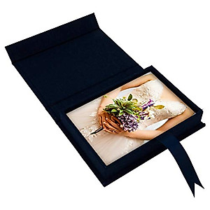 Koyal Wholesale Navy Blue Linen Photo Box, 4 x 6-Inch Memory Storage Box with Lid, Keepsake Boudoir Linen Box