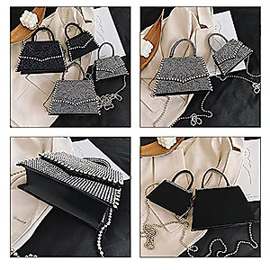 Bling Crystal Crossbody Chain Evening Purse Top Handle Bags Glitter Rhinestone Handbag Party Club Clutch Purse for Women (Silver)