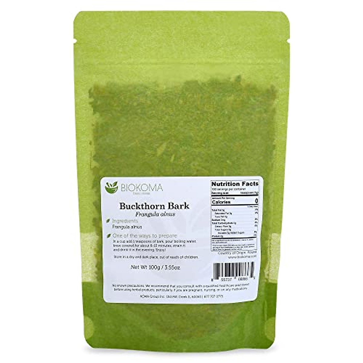 Biokoma Pure and Natural Buckthorn Bark Dried Cut 100g (3.55oz) in Resealable Moisture Proof Pouch - Herbal Tea, No Additives, No Preservatives, Kosher