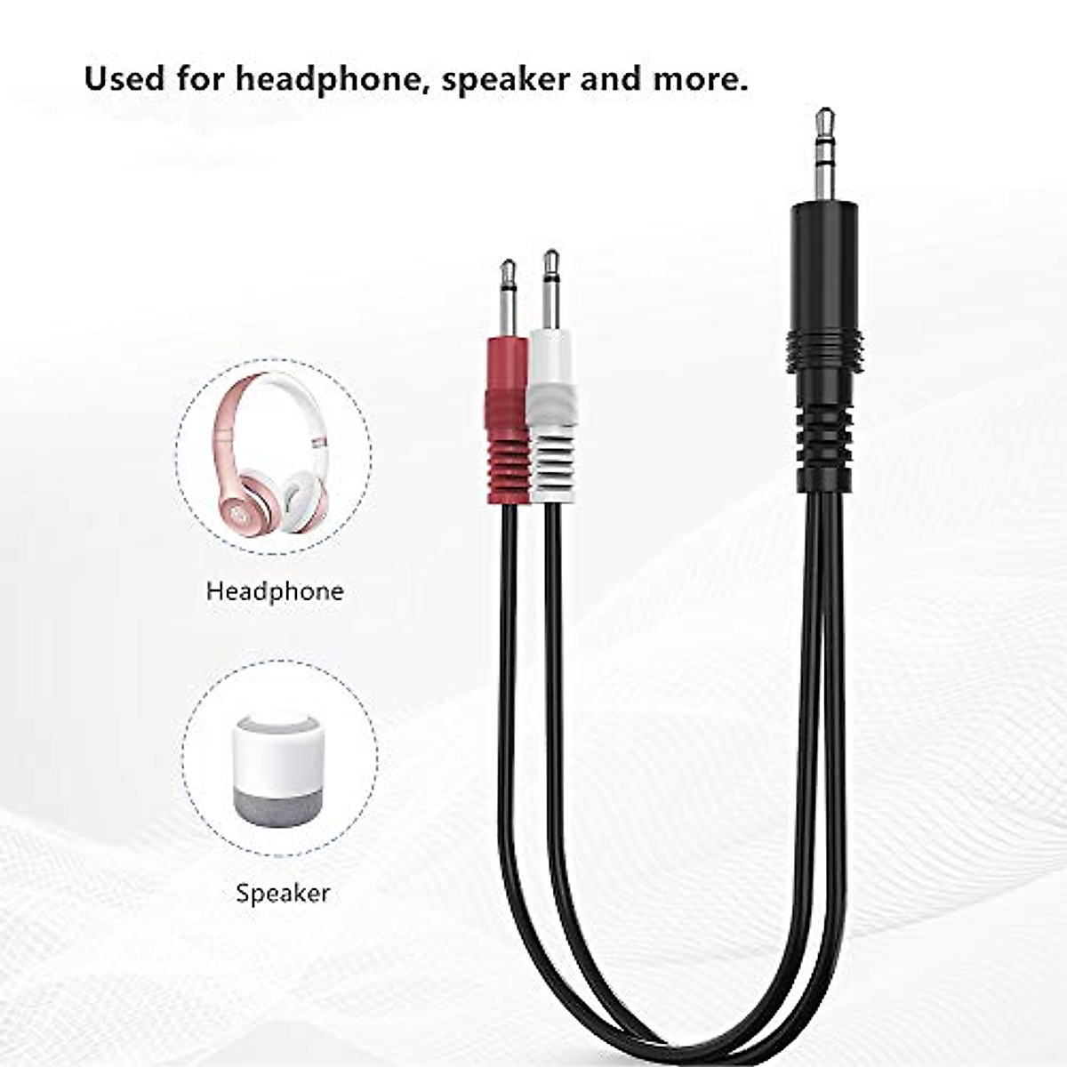 3.5mm Stereo Male to Dual 3.5mm Mono Male Audio Cable, 3ft 3.5mm 1/8" TRS Male to 2 x 3.5mm 1/8" TS Male Y Breakout Cable Splitter Adapter Connector for Headphone, Speaker