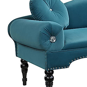 GNIXUU 54” Modern Small Loveseat Sofa, Mid Century Love Seat Couch Settee Velvet Tufted 2 Seater Couches Bedside Entryway Bench with 2 Pillows Nailhead Trim for Bedroom, Living Room(Teal)