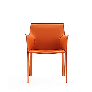 Manhattan Comfort Paris Mid Century Modern Saddle Leather Upholstered Dining Armchair, Coral