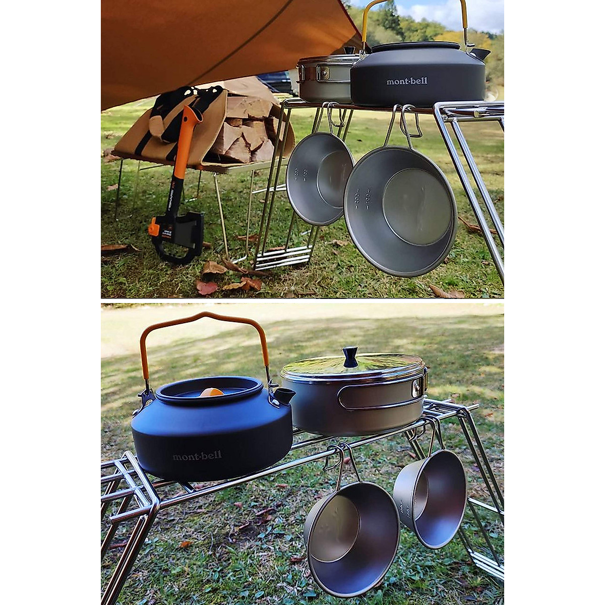 CAMPINGMOON 304 Stainless Steel over fire camp grill 17.56x5.12-inch with Removable Stand Legs and Carrying Bag MTG-TLA