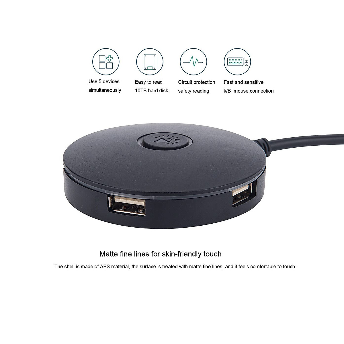 Wabao UFO HUB 5-Port USB2.0 1-Micro USB Hub 7 Color Breathing Power Supply lamp, Independent Switch