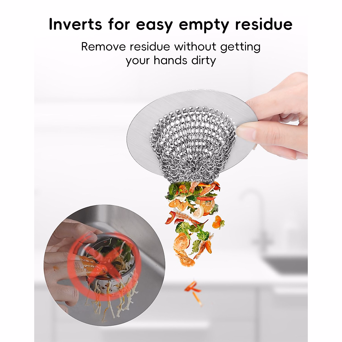 1Pack Kitchen Sink Drain Strainer for Easy Clean Large Basket & 1Pack Bathtub Drain Hair Catcher, Wokdada Fast Drainage Shower Drain Hair Catcher