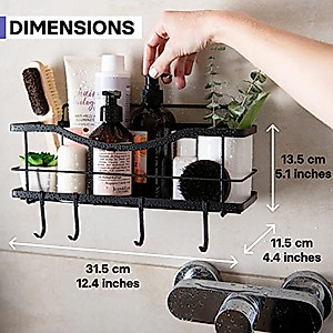 KINCMAX Shower Caddy, Stainless Steel, Adhesive Wall Mount Drill-Free Baskets with Hooks (Matte Black)
