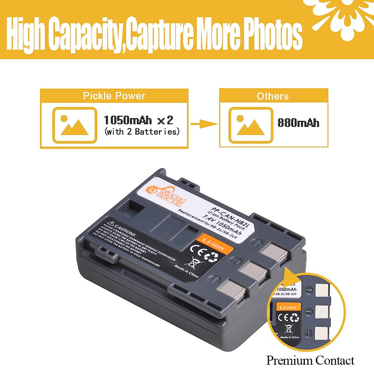 Pickle Power 2Pcs NB-2L NB-2LH Battery and LED Dua Charger for Digital Rebel XT XTi PowerShot G7 G9 S70 S80 S60 S50 S30 S40 S45 DC420 DC410 EOS 400D 350D VIXIA HF R10 Elura 40 50 60