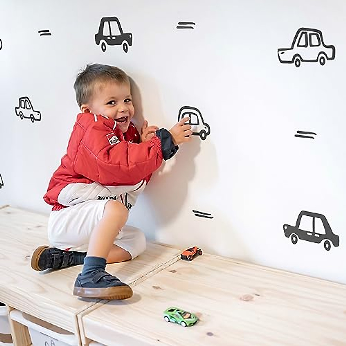 The Boho Design Cars Wall Decals Peel and Stick for Kids, Baby Bedroom Nursery and Living Room. 34 Adhesive Vinyl Wall Stickers Decor. 19 Cars. Original Artist Design (Black)