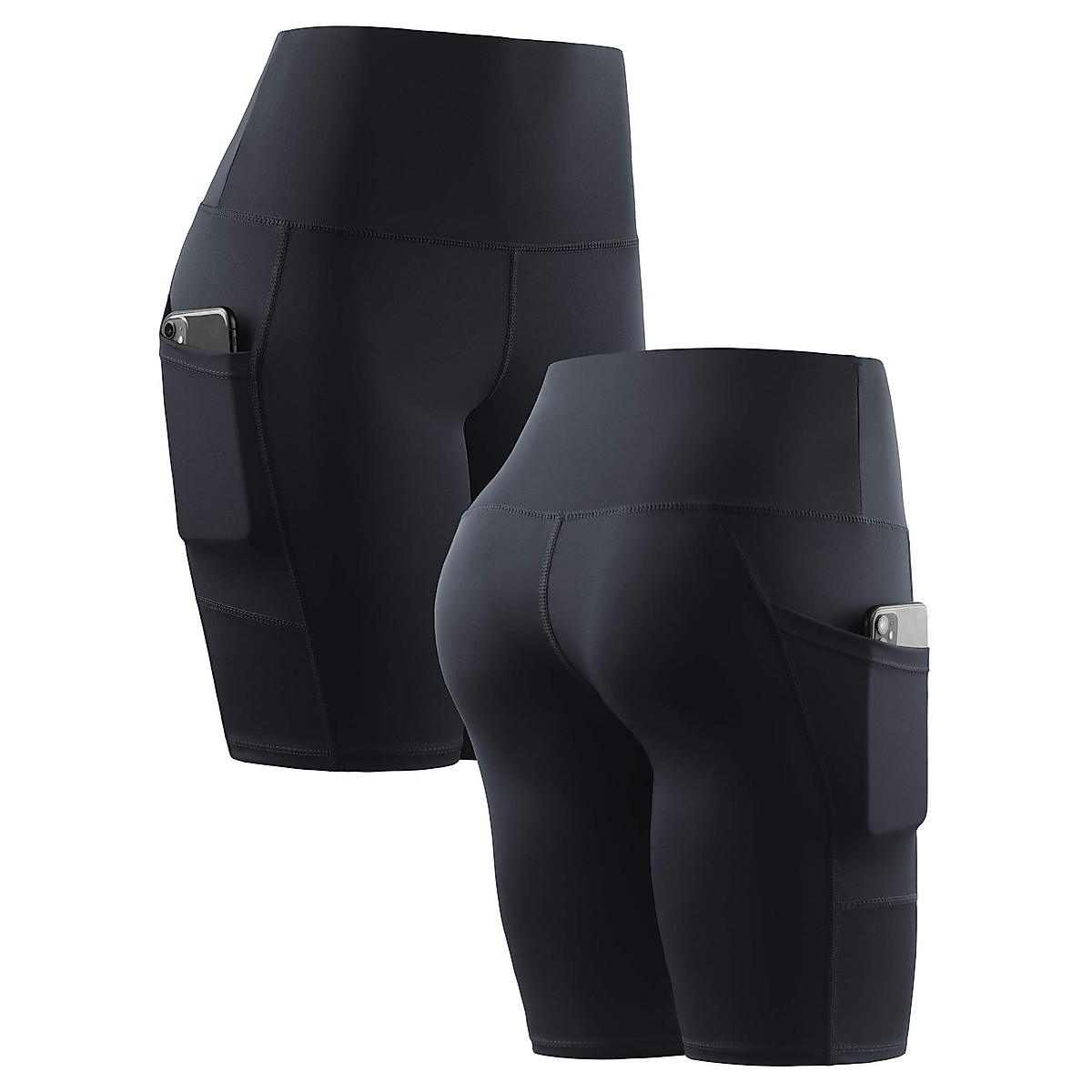 CADMUS 3 Pack High Waisted Shorts for Women 8" Workout Biker Shorts w Two Side Pockets,3044,Pack of 3,Black,Black,Black,XX-Large