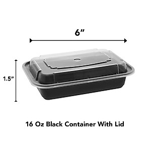 16 oz Meal Prep Rectangular Black Containers with Clear Lids - 50 Sets, Disposable Food Containers, To Go Food Container, Take Out Food Containers