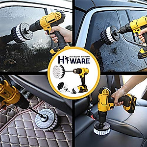 Hiware 4 Pcs Drill Brush Car Detailing Kit with Extend Attachment, Soft Bristle Power Scrubber Brush Set for Cleaning Car, Boat, Seat, Carpet, Upholstery and Shower Door - White