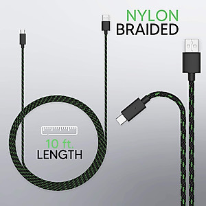 TALK WORKS Xbox Controller Charger Cord for Series X - 10' Nylon Braided USB C Charging Cable, Compatible w/Android Samsung Galaxy, PS5 (Pack of 2)